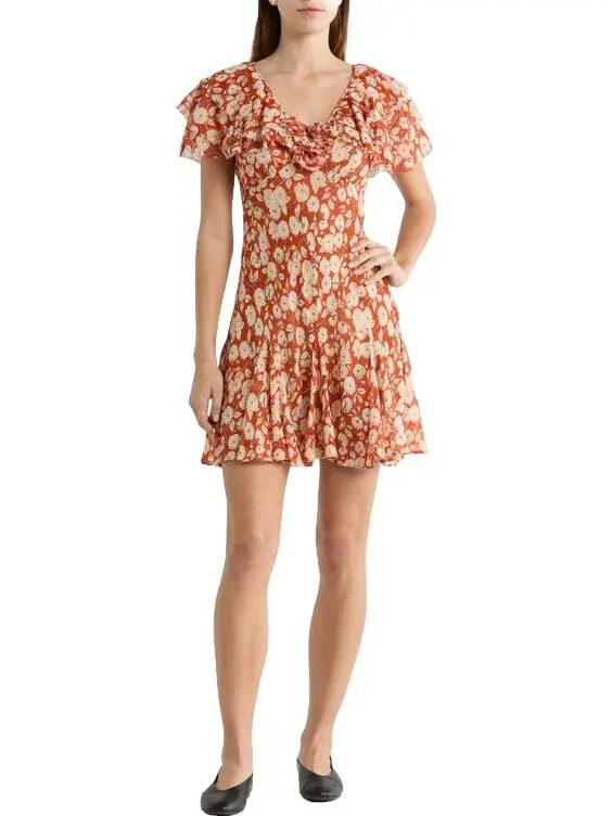 DÔEN Alcida Floral Silk Minidress - Rouge Ambridge Rose