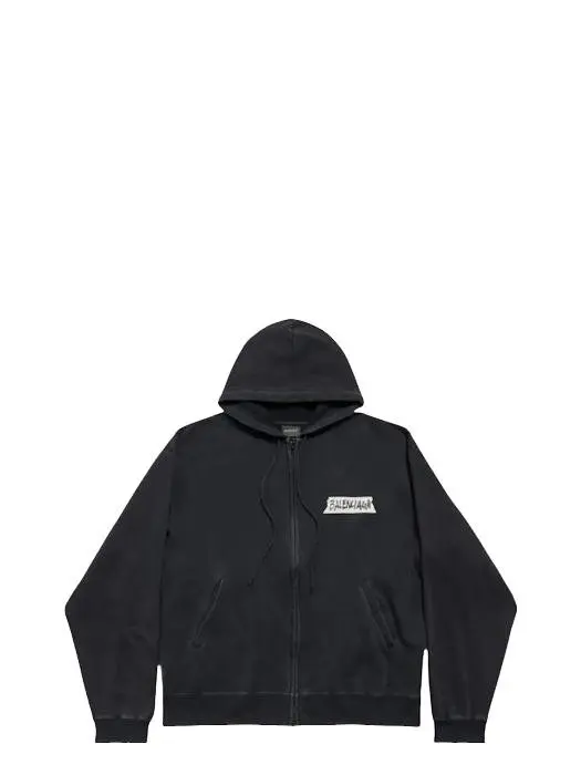 Balenciaga Over Zip-up Hoodie - Faded Washed Black