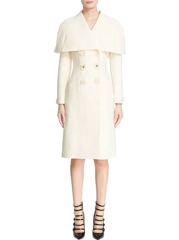 Fendi Floral And Crystal Embellished Wool And Silk Gazar Coat - White