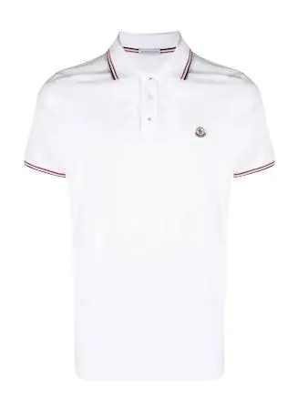 Moncler Striped Trim Short Sleeve Polo Collar T-shirt - Brilliant White