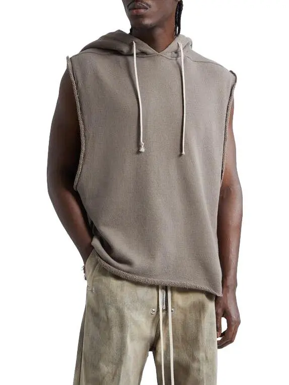 Rick Owens Sleeveless Cotton French Terry Hoodie - Dust