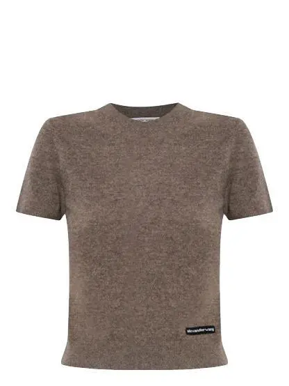 Alexander Wang Knit Logo Label Crewneck Tee - Brown