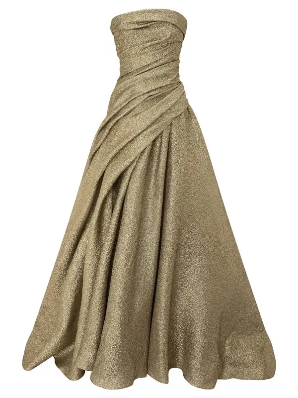 MARMAR HALIM Swept Pebbled Crepe Ball Gown - Olive