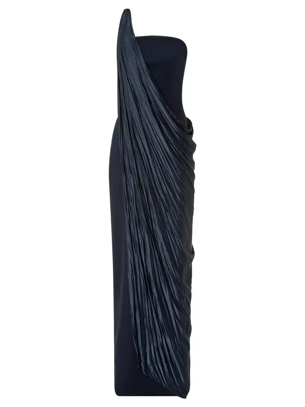 MARMAR HALIM One-shoulder Plissé Drape Gown - Navy