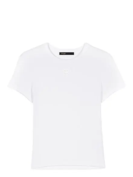 Maje Brand-embroidered Ribbed Cotton-jersey T-shirt - White