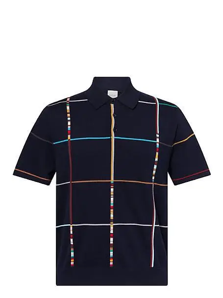 Paul Smith Check-print Short-sleeves Cotton-knit Polo Shirt - Blue