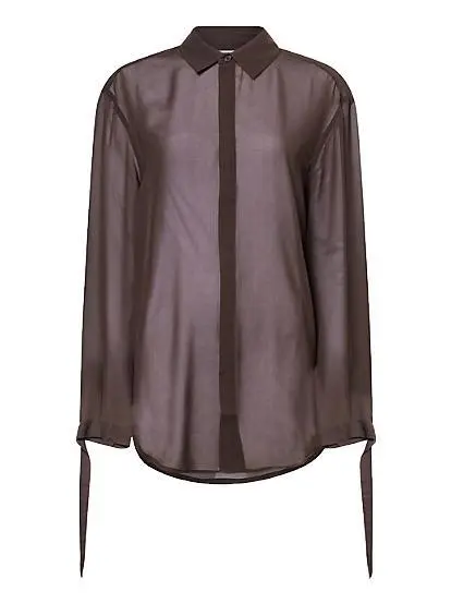 THE FRANKIE SHOP Verlin Sheer Chiffon Shirt - Dark Brown