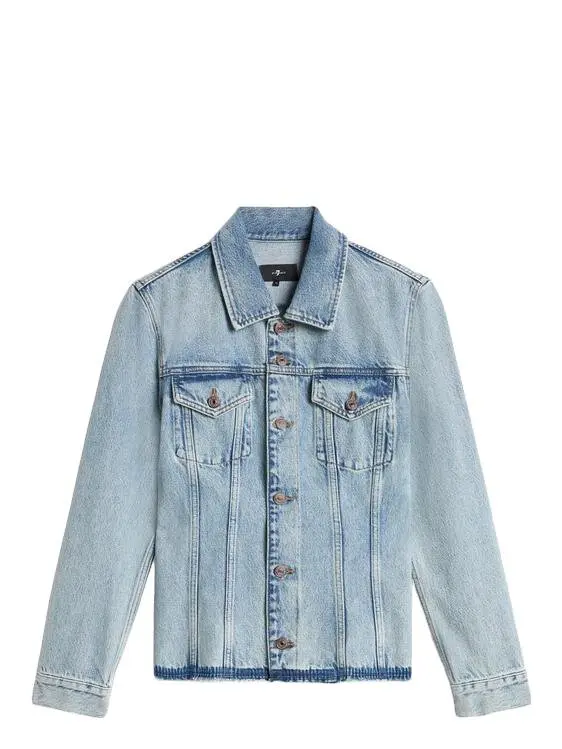7 For All Mankind Cinched Denim Trucker Jacket - Blue