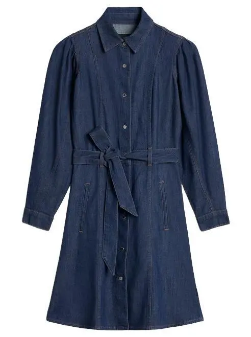 7 For All Mankind Puff Sleeve Mini Shirt Dress - Denim