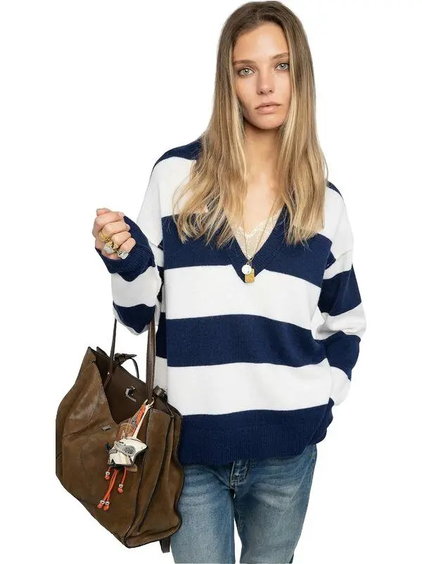 Zadig&Voltaire Striped Wool-cashmere Sweater - Blue / Navy