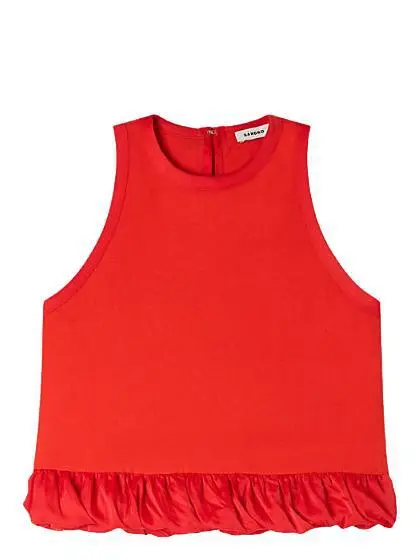 Sandro Bow-back Ruffle-hem Cotton Top - Red