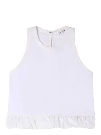 Sandro Bow-back Ruffle-hem Cotton Top - White