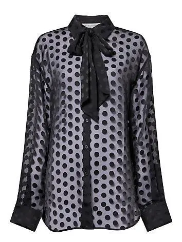 THE FRANKIE SHOP Peri Sheer Polka Dot Woven Shirt - Black Polka Dot