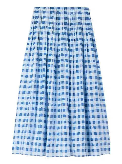 Sandro Gingham-print Elasticated-waist Maxi Skirt - Blu / White