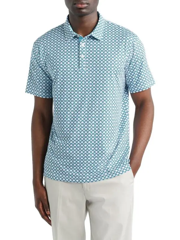 SWANNIES Tempo Quatrefoil Print Performance Golf Polo - Deep-lake