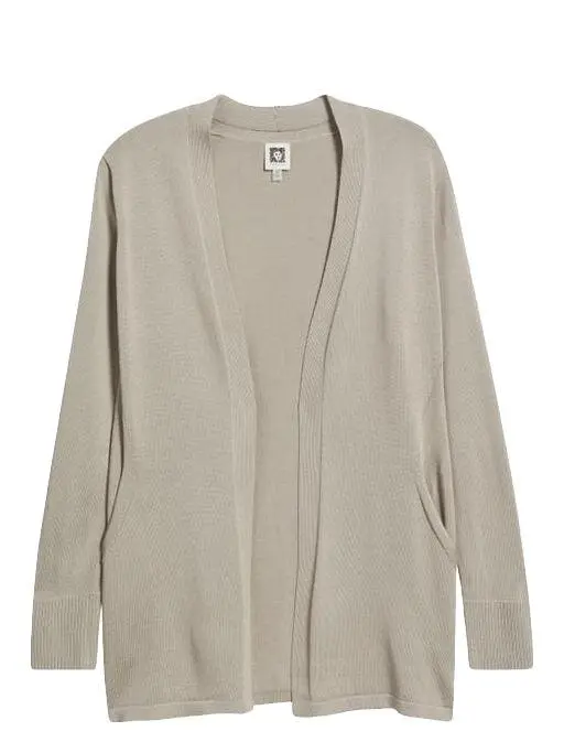 Anne Klein Open Front Fine Knit Cardigan - Porcini