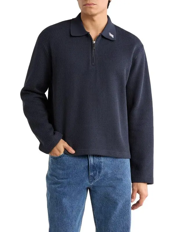 HONOR THE GIFT Wavy Knit Long Sleeve Zip Polo - Navy