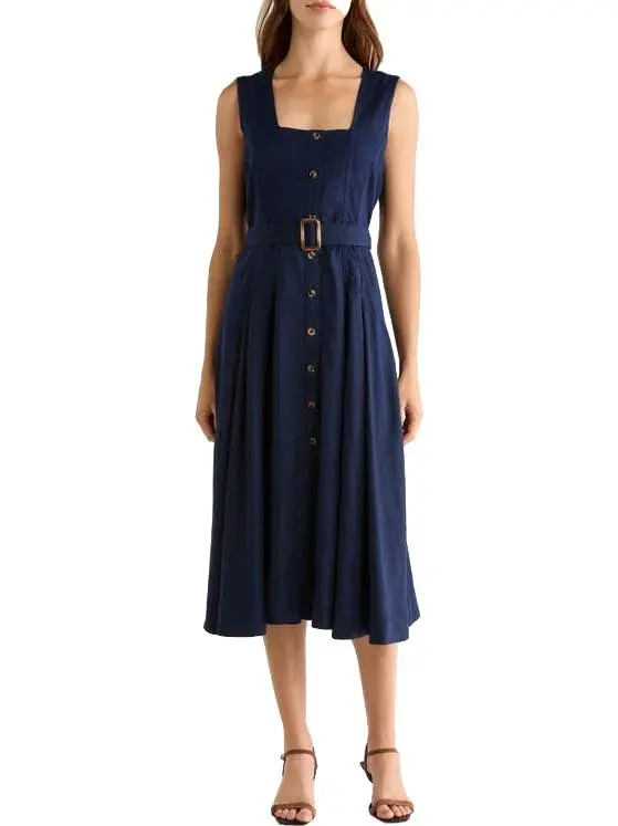 CECE DUPRAZ Belted Midi Dress - Classic Navy