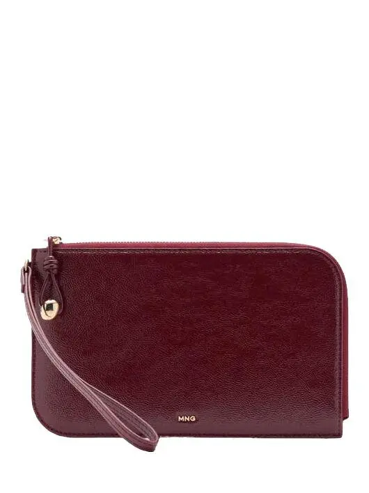Mango Mini Beaded Faux Leather Wristlet - Burgundy