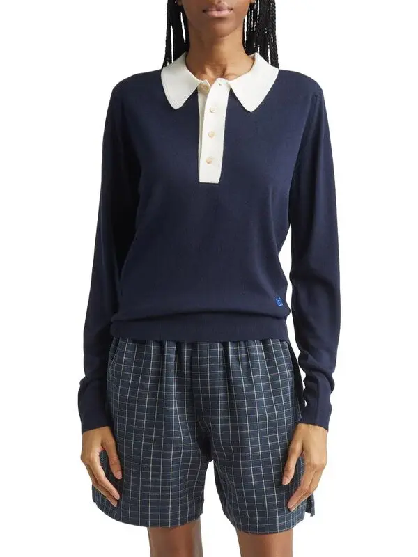 WALES BONNER X John Smedley Two-tone Merino Wool Polo Sweater - Navy/ivory