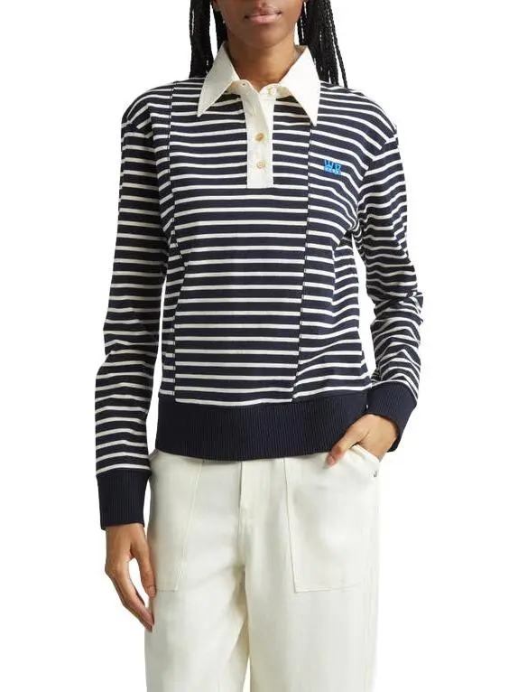 WALES BONNER Reflect Offset Stripe Polo - Navy/ivory