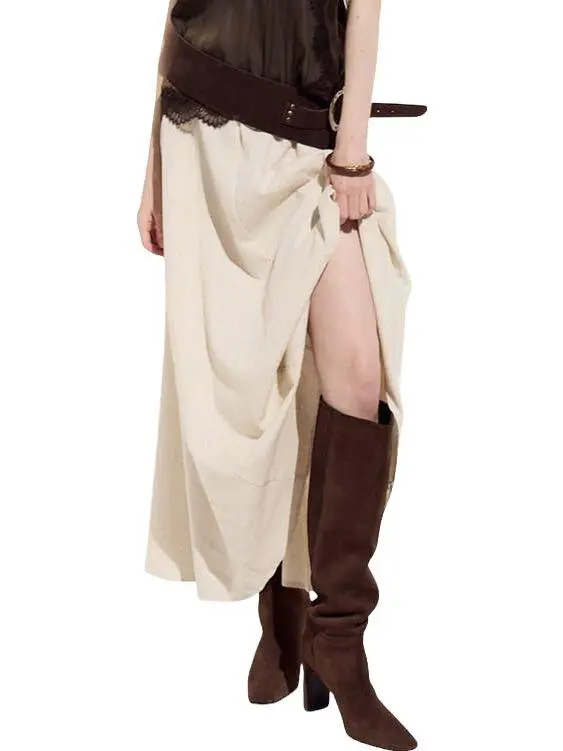 Deluc Belted Flared Maxi Skirt - Linen