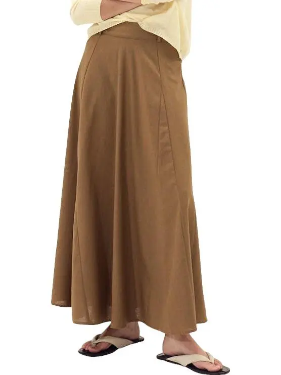 Deluc Belted Flared Maxi Skirt - Toast