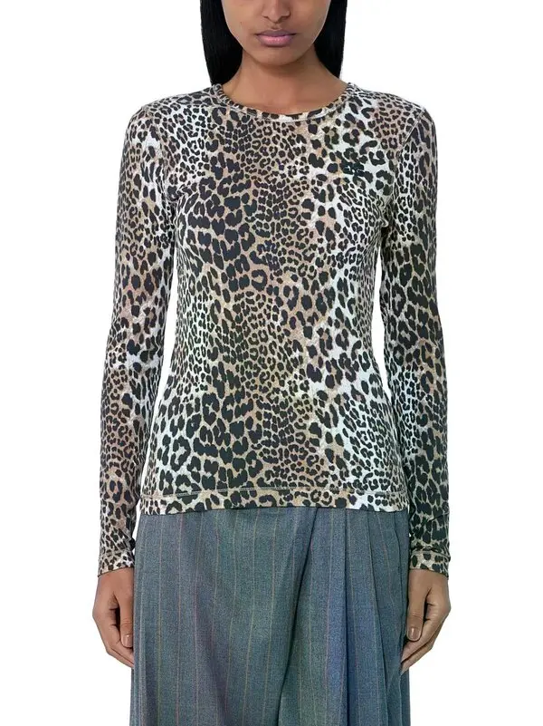 GANNI Leopard-print Long-sleeve Top - Neutrals