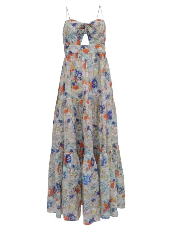 Zimmermann Clover Tie-front Floral-print Maxi Dress - Neutrals