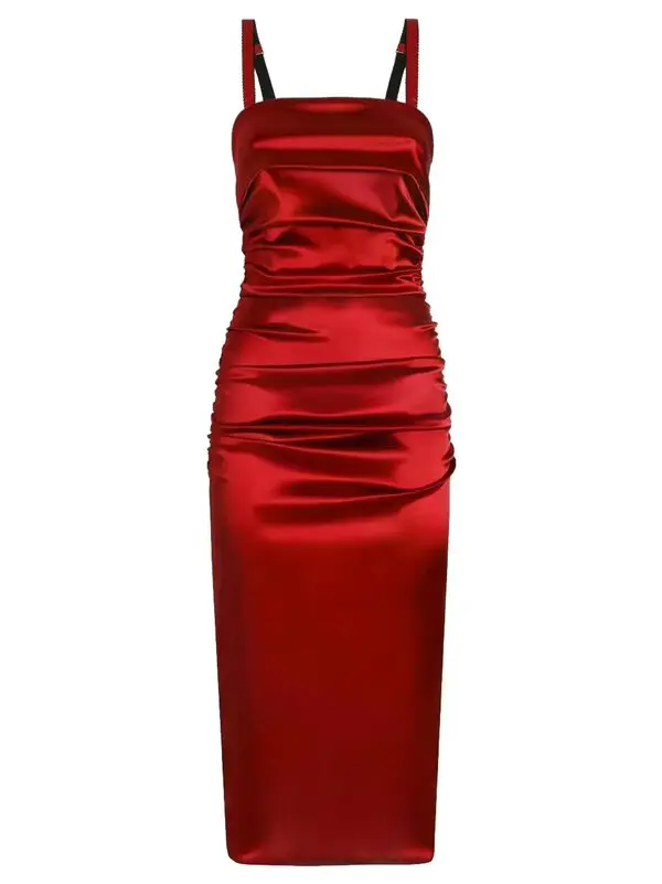 Dolce & Gabbana Ruched Strap Midi Dress - Red