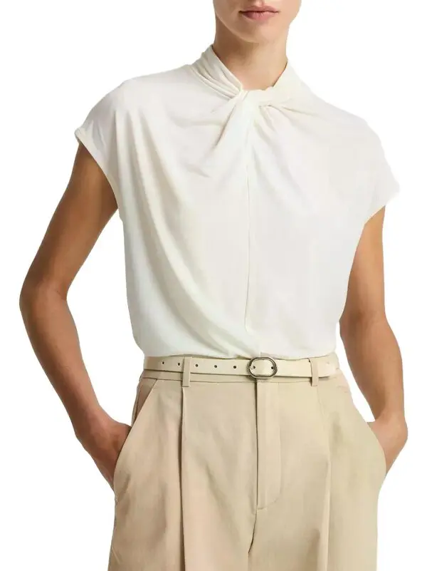 Vince Twist Neck Cap-sleeve Blouse - Neutrals