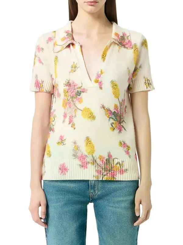 Blumarine Floral-print Top - Neutrals