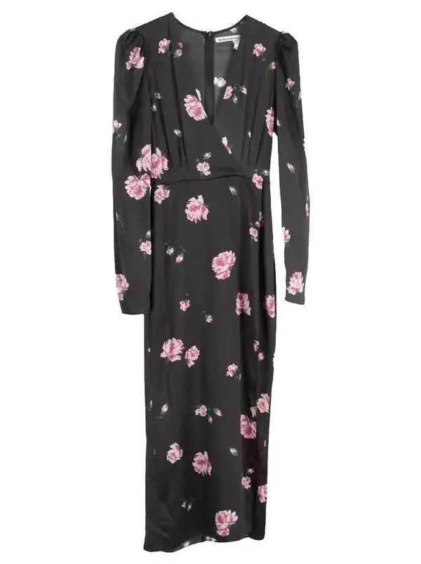 REFORMATION Floral-print Long-sleeve Midi Dress - Black