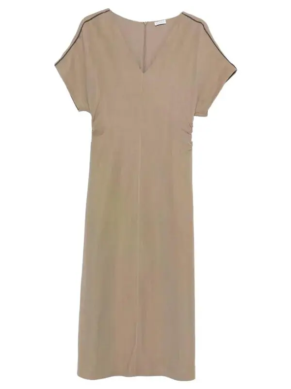 Brunello Cucinelli V-neck Midi Dress - Neutrals