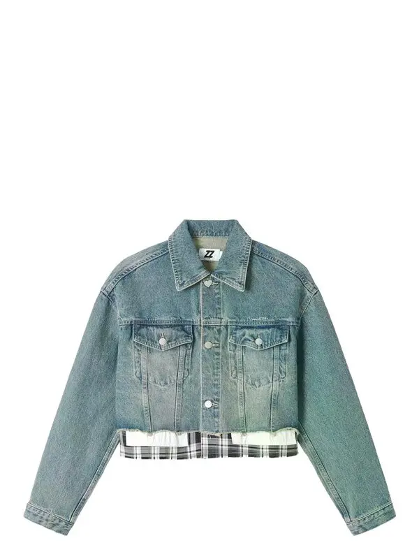 Izzue Frayed Check Denim Jacket - Blue