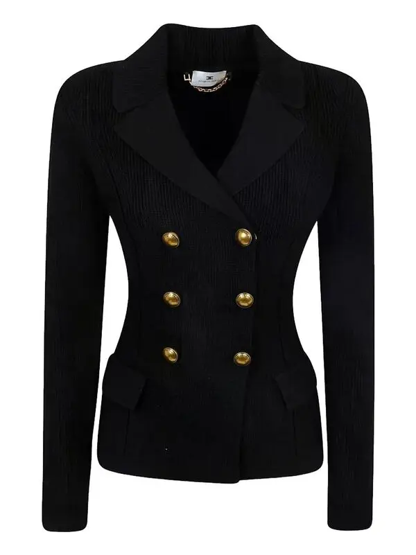 Elisabetta Franchi Double-breasted Cardigan With Golden Logo Buttons - Black