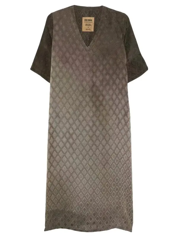 UMA WANG Diamond V-neck Midi Dress - Brown