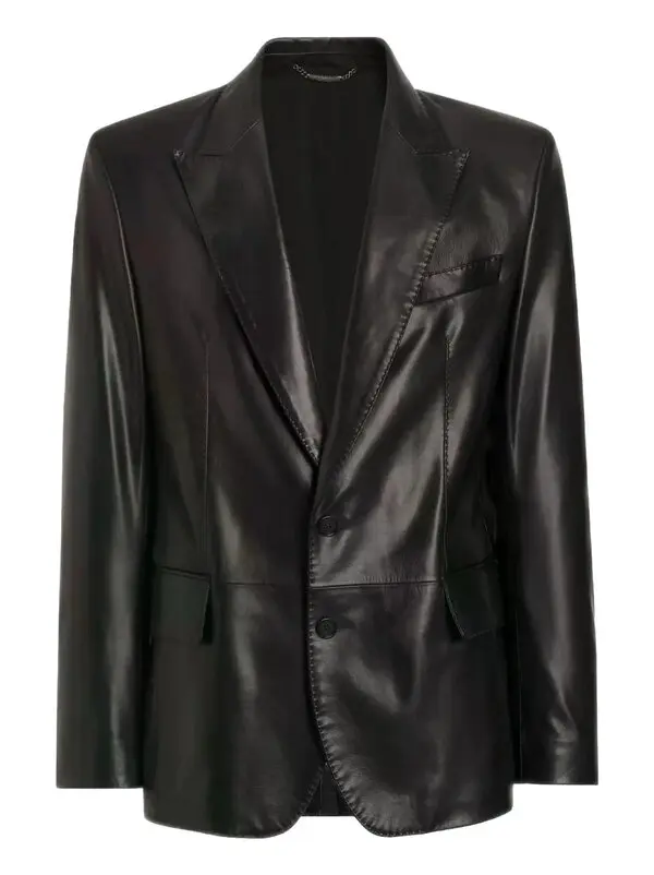 Dolce & Gabbana Buttoned Leather Blazer - Black