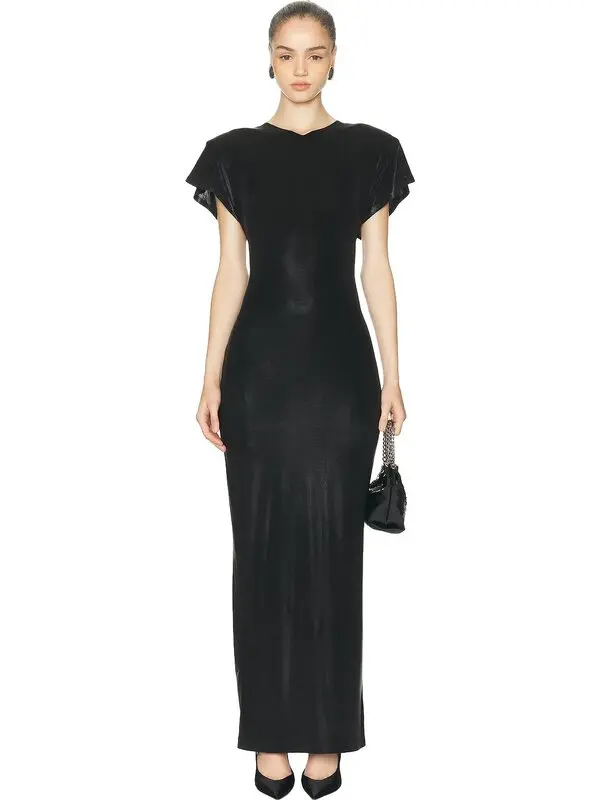 Norma Kamali Cap Sleeve Shoulder Pad Long Dress - Black