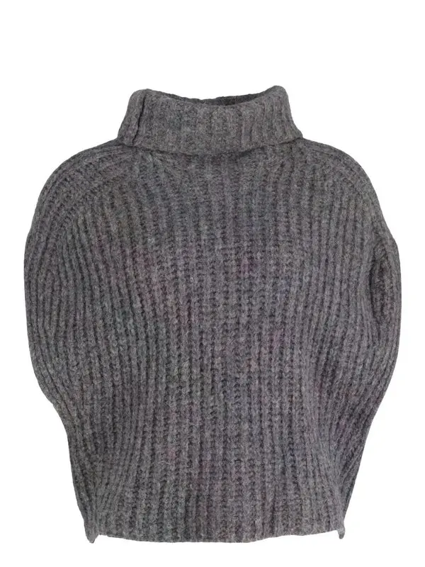 ISABEL MARANT VINTAGE Ivy Turtleneck Ribbed Knit Sleeveless Sweater - Grey