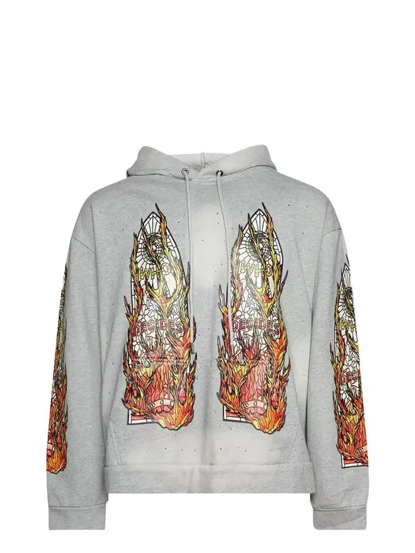 WHO DECIDES WAR BY EV BRAVADO Flame Glass Hoodie - Grey
