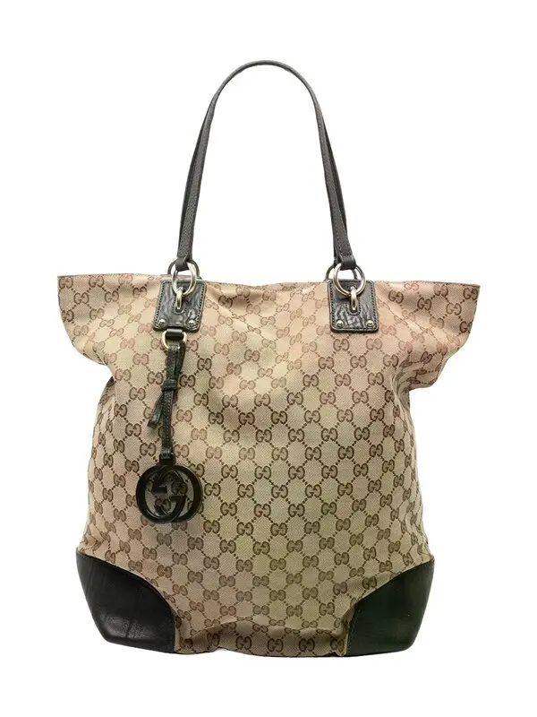 Gucci Large Gg Canvas Charm Tote Bag - Brown