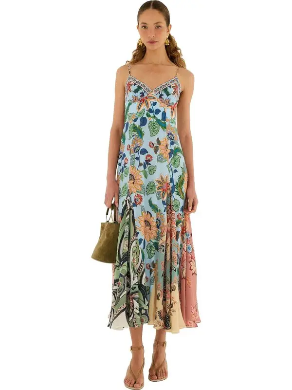 Farm Rio Floral Delhi Sleeveless Maxi Dress - Floral Delhi Light Blue