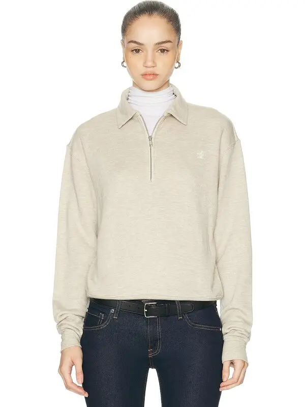 Eterne Zip Up Polo Sweatshirt - Heather Oatmeal