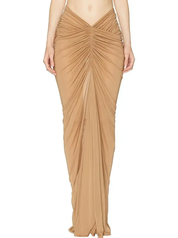 Atlein Ruched Long Skirt - Argile