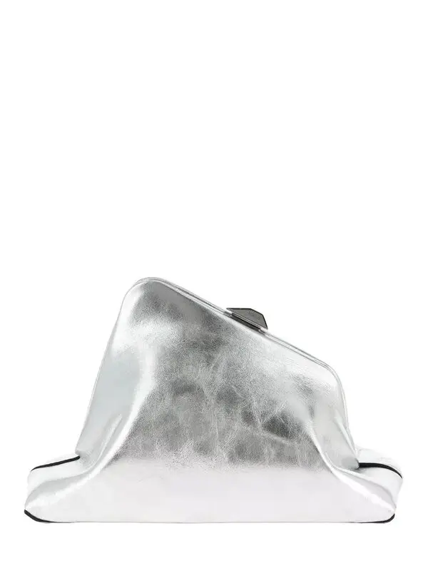 Attico Small Craquelé-effect Leather Clutch - Silver