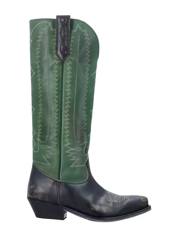 GOLDEN GOOSE Wish Star Boots In Leather With Embroidery - Green