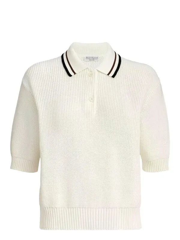 Brunello Cucinelli Cotton English Rib Knit Polo Shirt - Neutrals