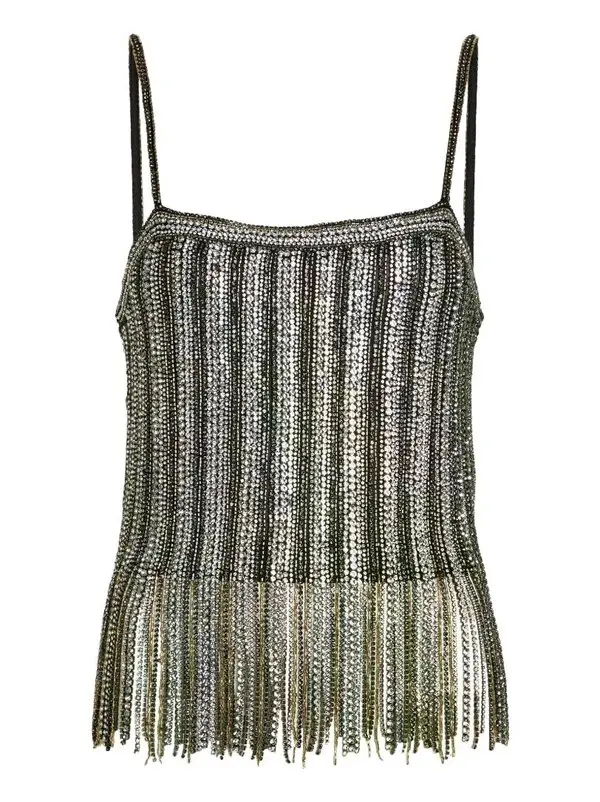 Alice + Olivia Beaded Fringed Top - Silver