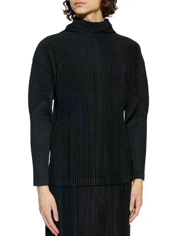 Issey Miyake High-neck Pleated Shirt - Black